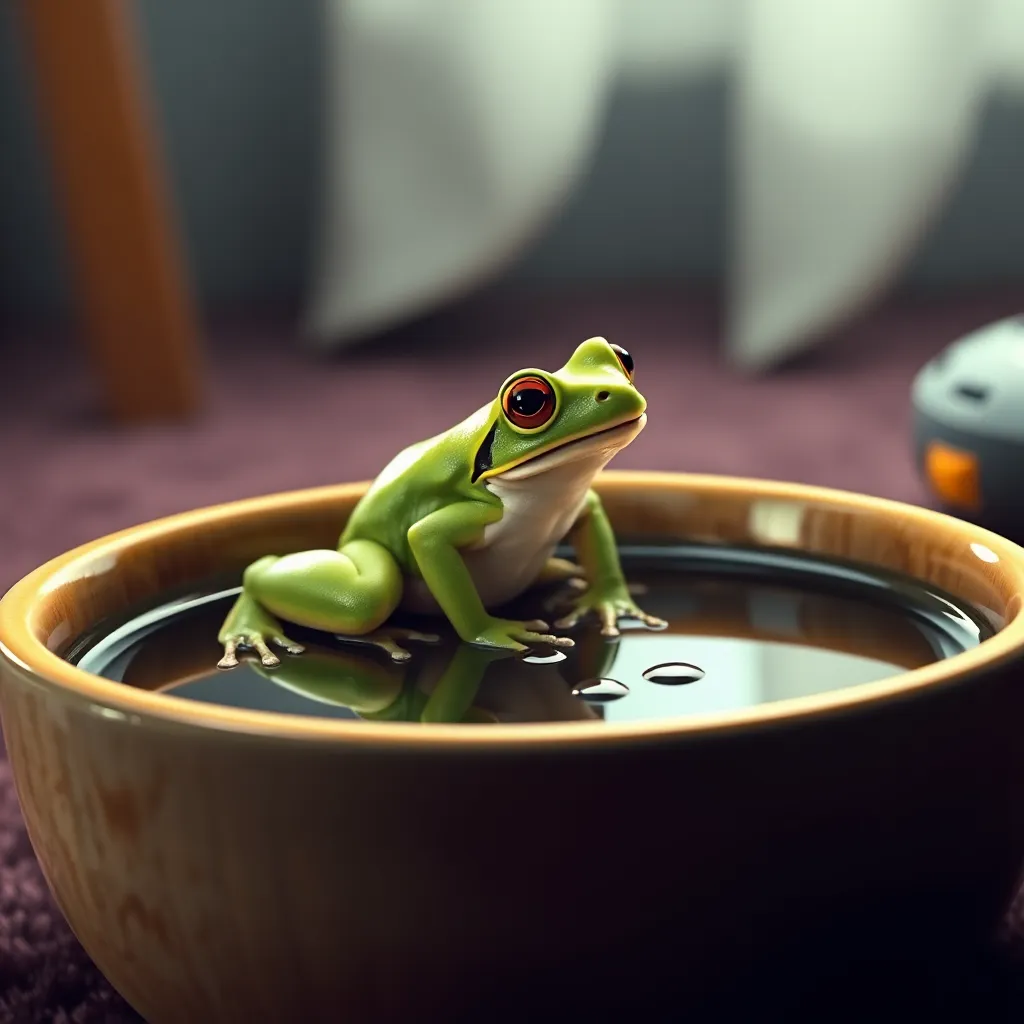 Frog Spotted on Cat's Water Bowl: A Cute Surprise! : MysteryLores