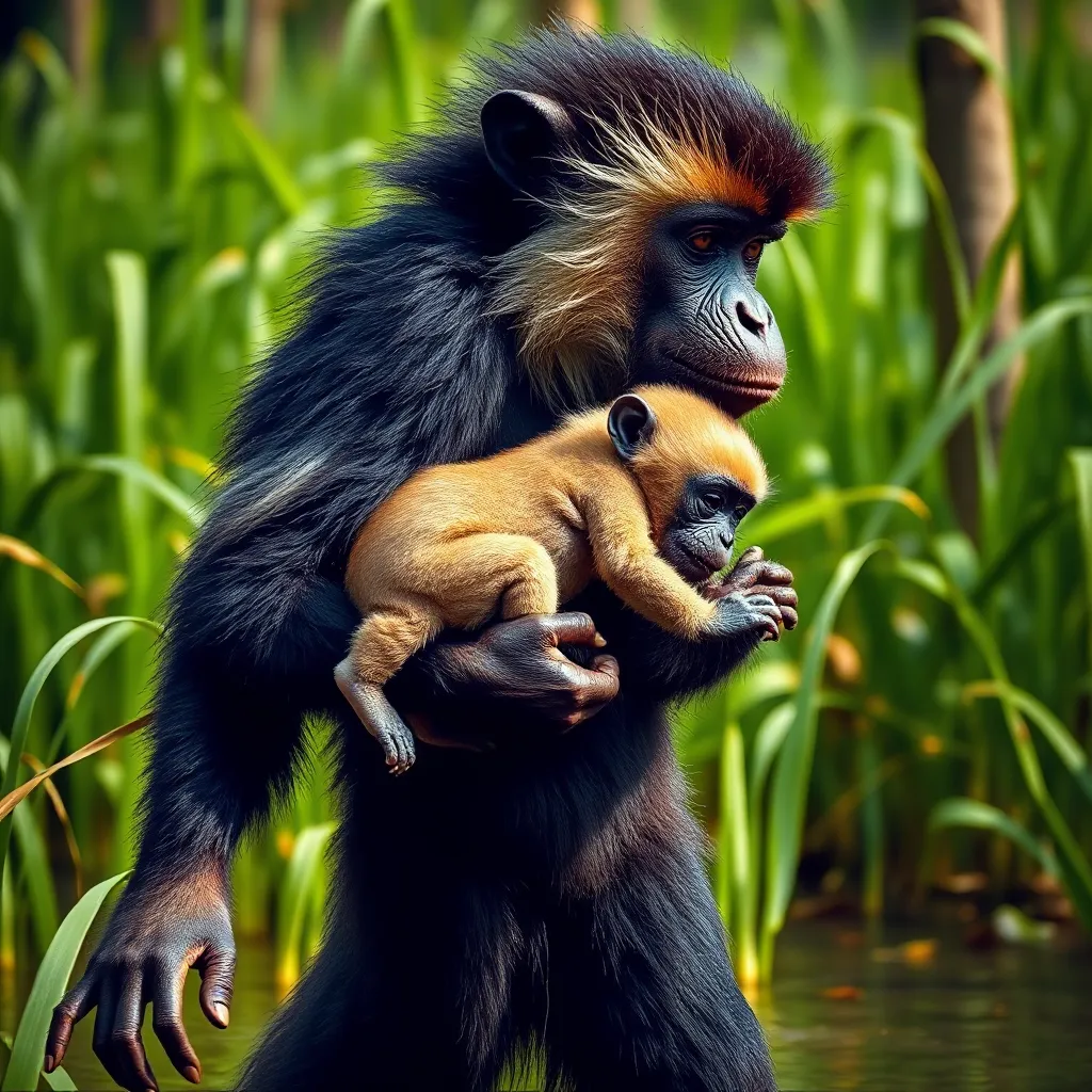Skunk Ape Mother and Child Journey Through Swamp : MysteryLores
