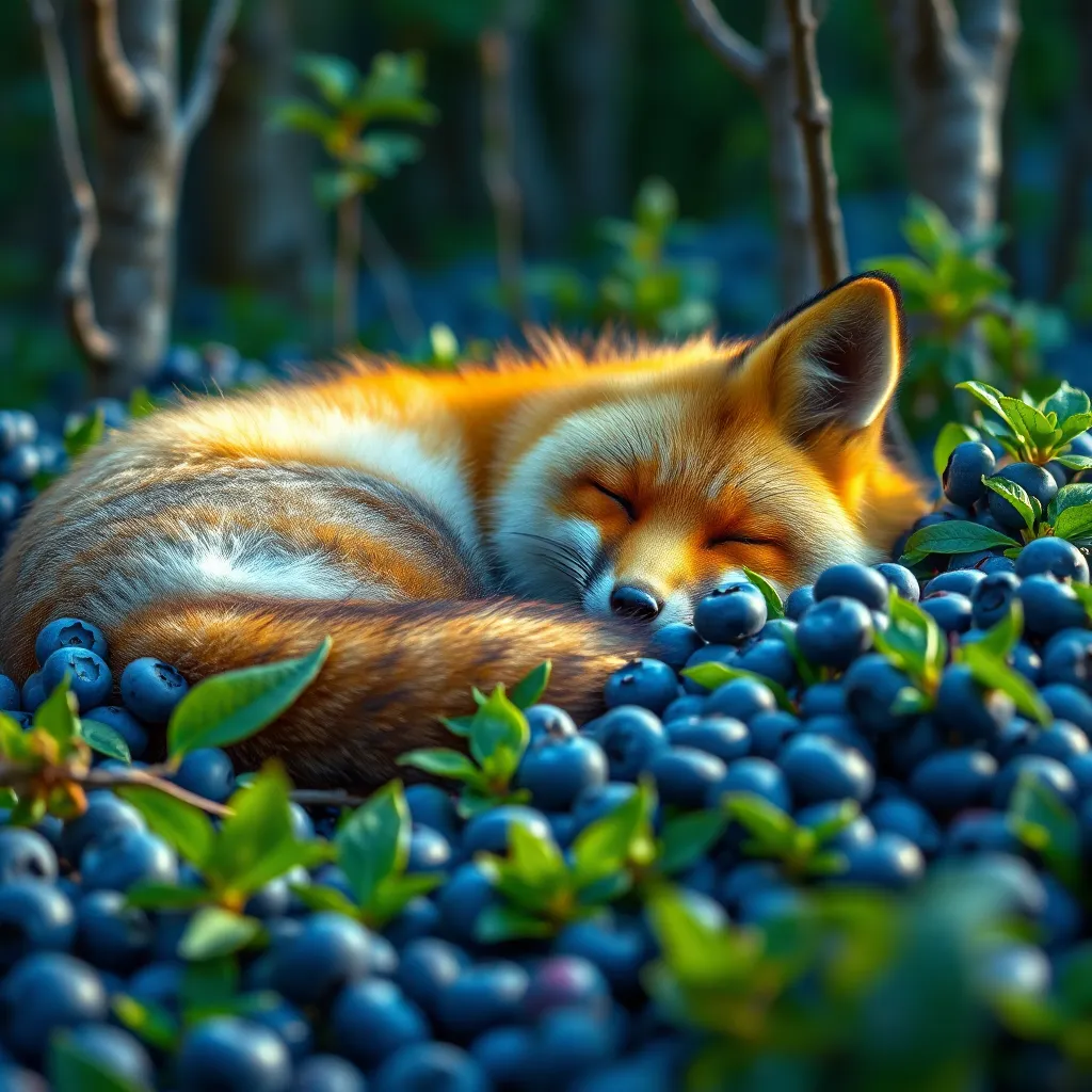 Sleeping Fox in Blueberry Forest Art Series by Natalie : MysteryLores