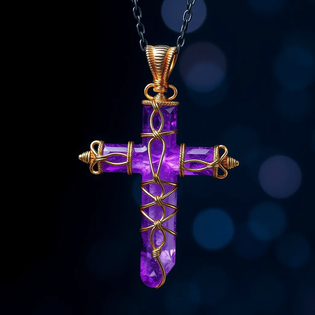 Wire Wrapped Amethyst Cross Starlight Pendant Design : MysteryLores